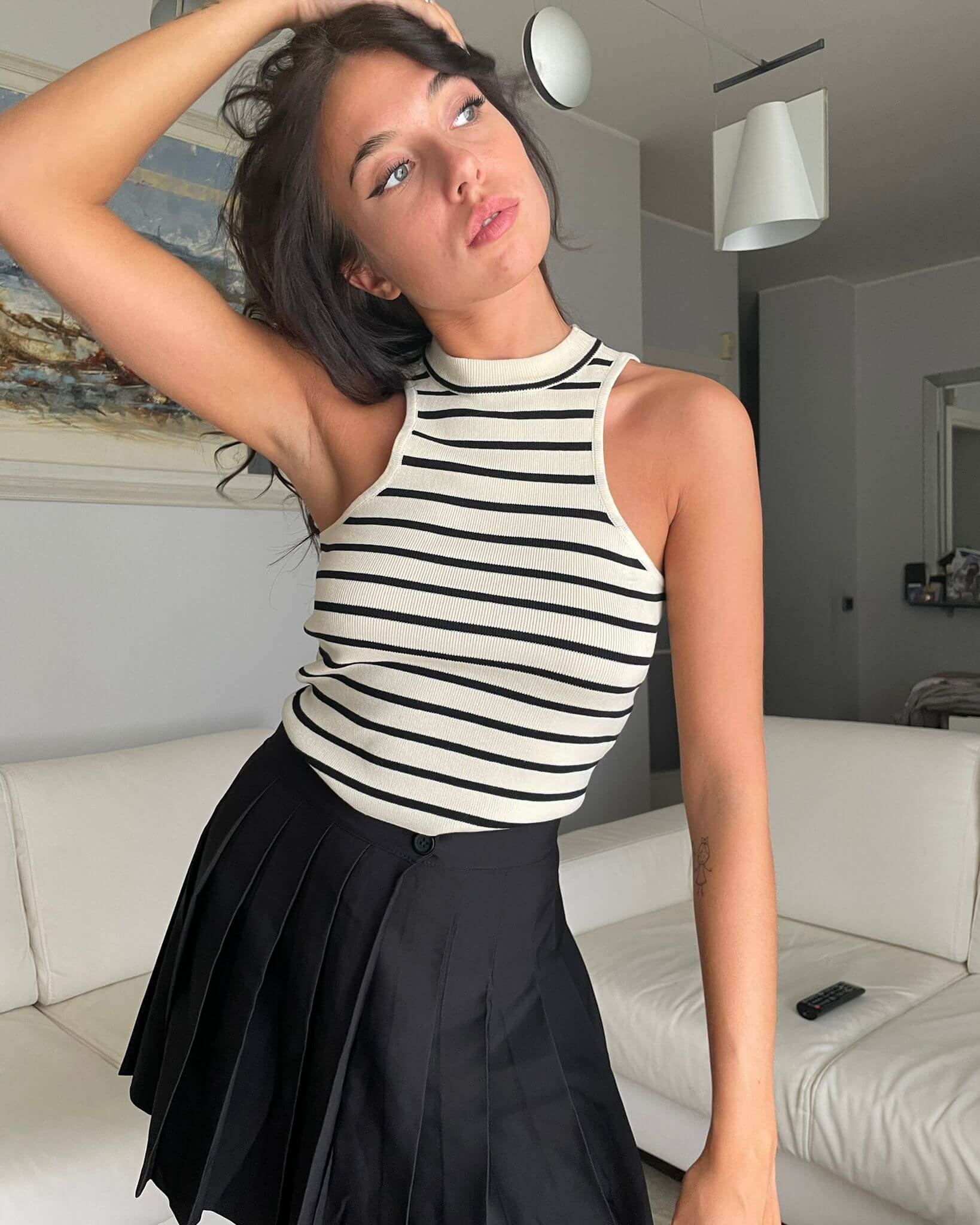 Top scollo americana beige a righe - CVG Gold